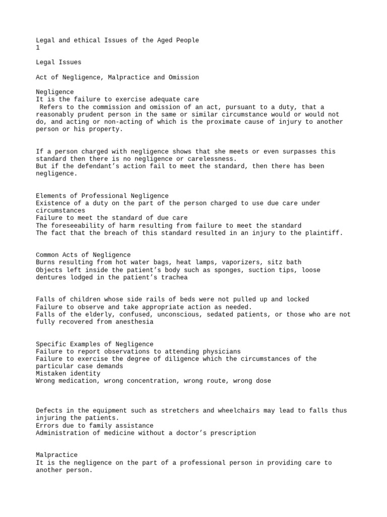 Ethical Issues On Aged Person | PDF | Negligence | Caregiver