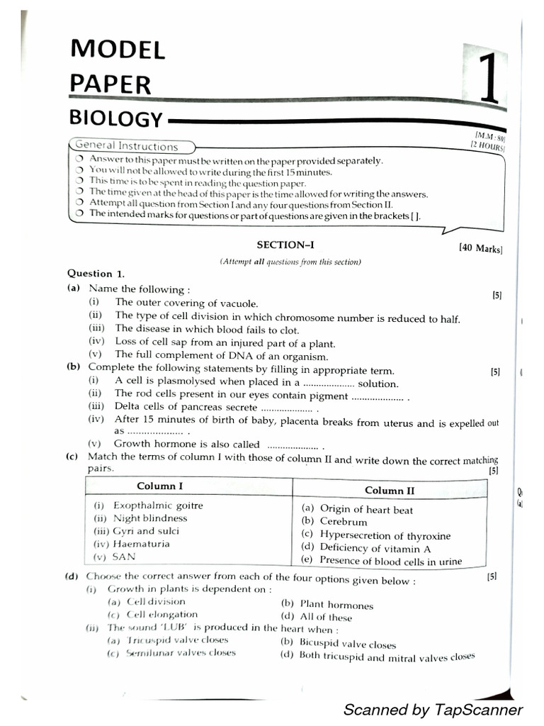Class -x Bio Sample Paper | PDF