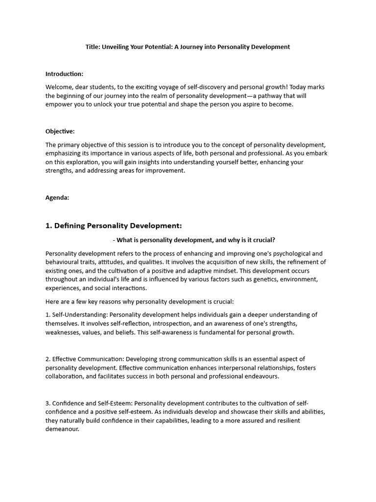 PERSONALITY DEVELOPMENT | PDF | Psychological Resilience | Personal ...