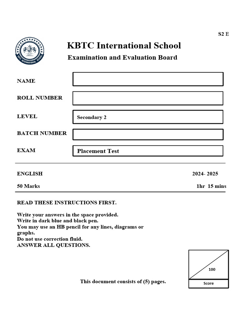 Secondary-2 English Placement Test | PDF | Violin
