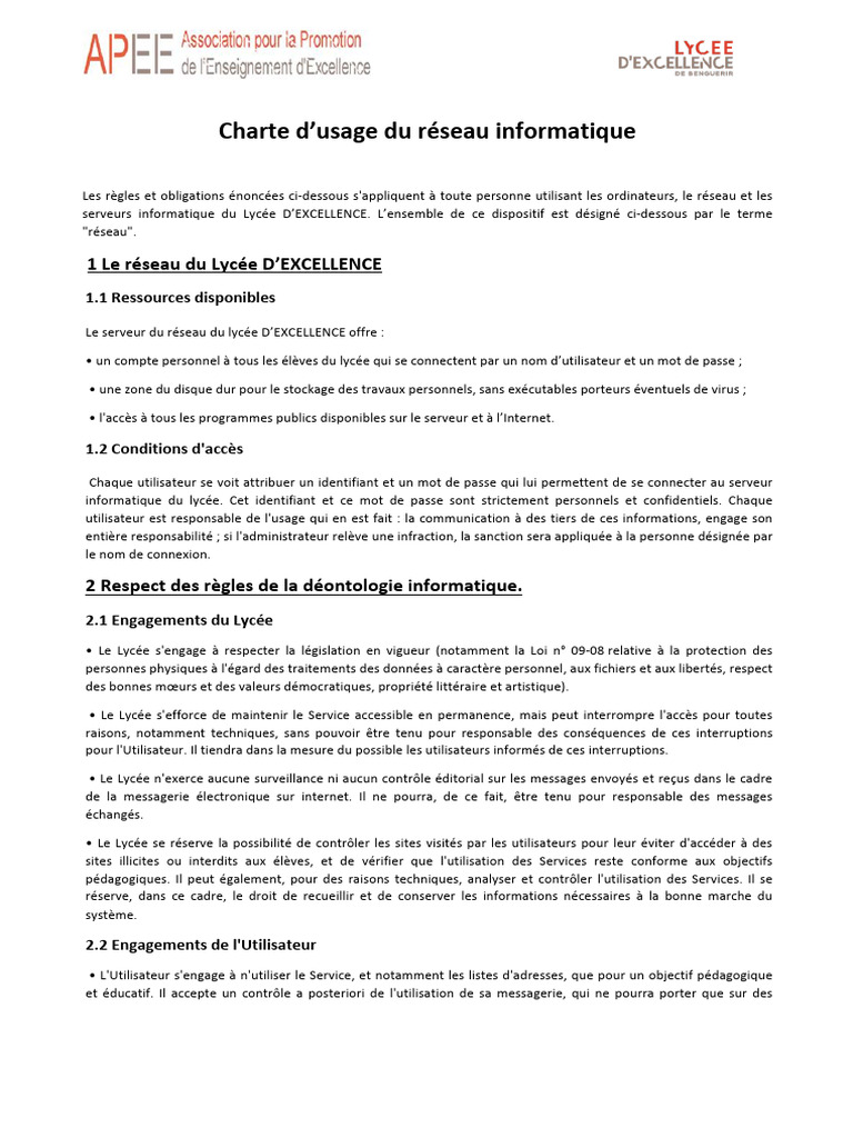 Charte Informatique | PDF | Serveur (Informatique) | Informatique