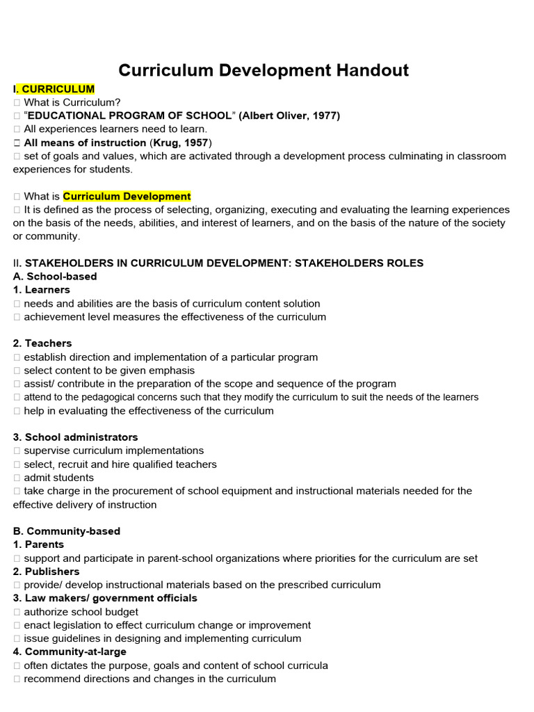 Curriculum Handouts1 | PDF | Curriculum | Learning