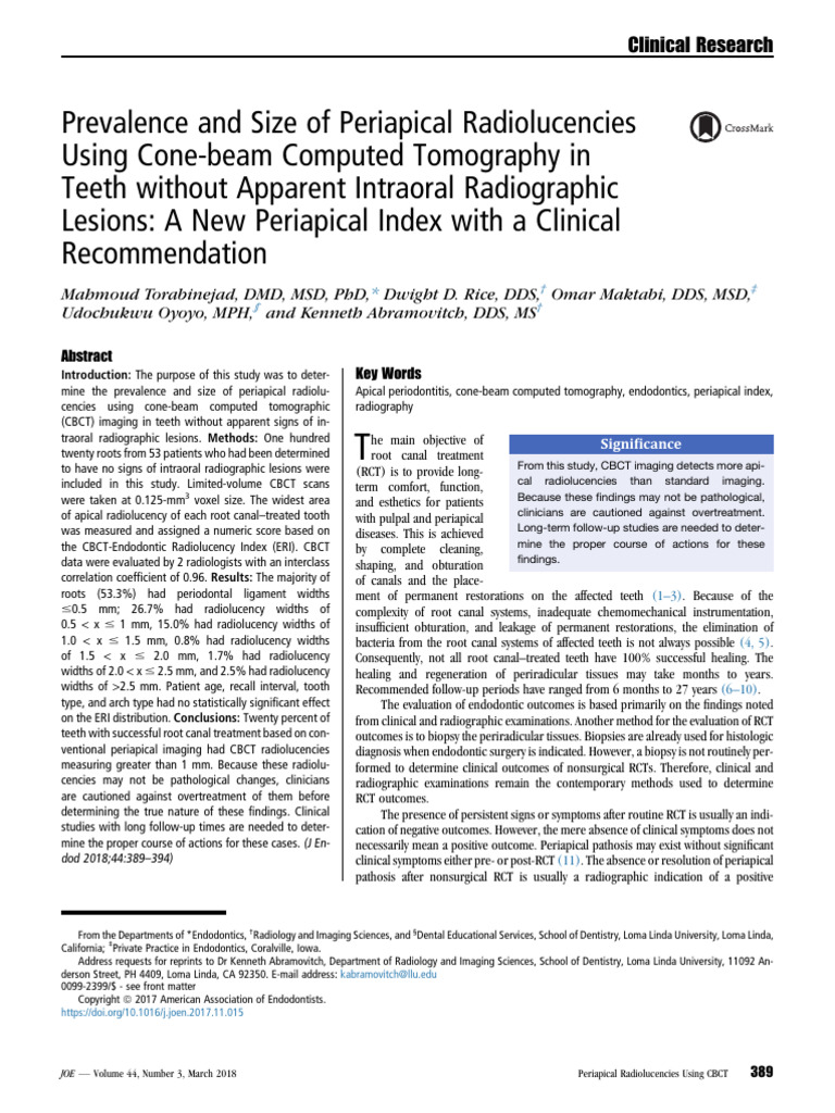 2018 Torabinejad Periapical Radiolucencies Using CBCT JOE | PDF ...