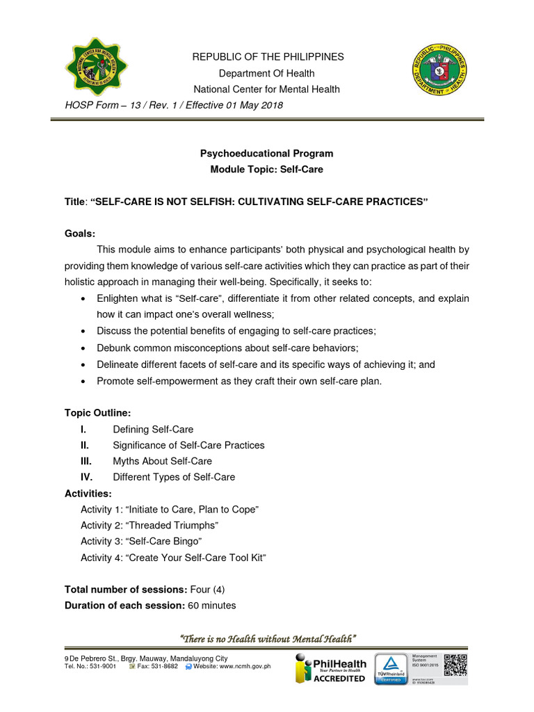 Psychoeducation Self Care Module | PDF | Mental Health | Thought