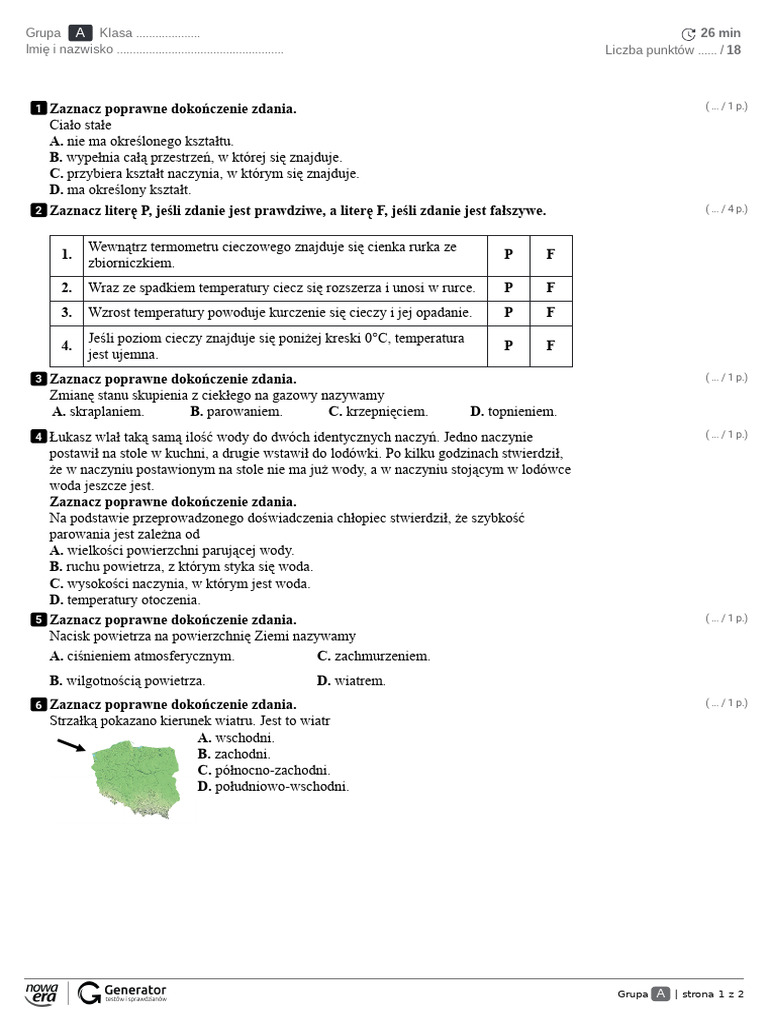 Przyroda KL 4 Pogoda Test New | PDF