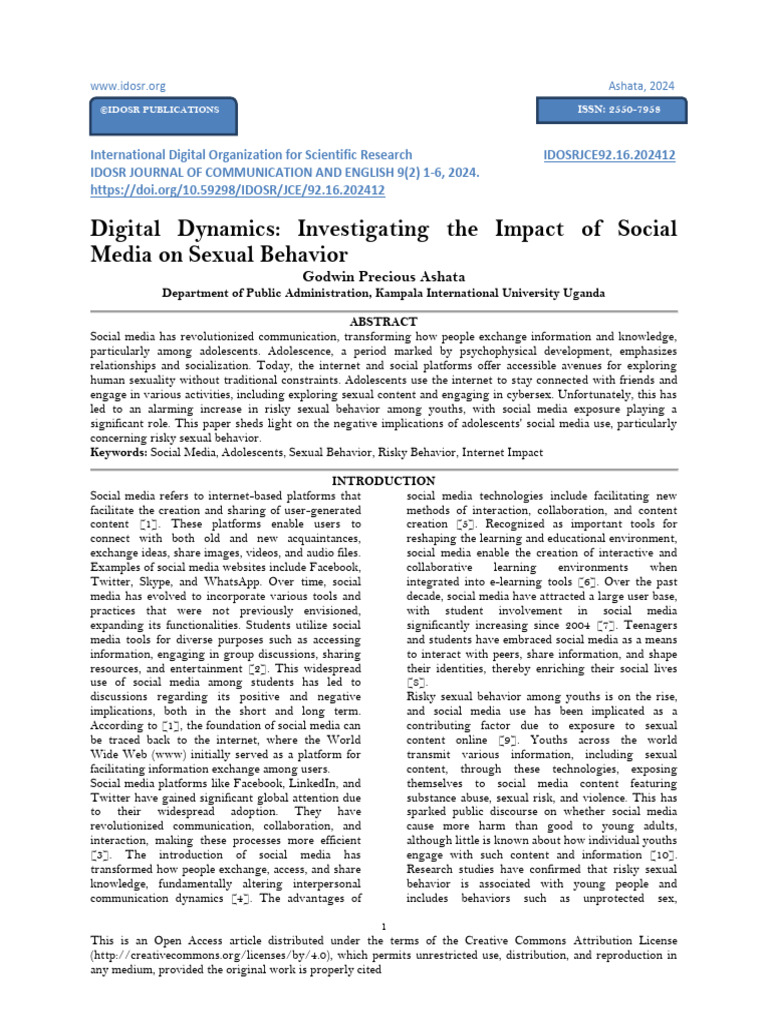 Digital Dynamics Investigating The Impact of Social Media On Sexual Behavior | PDF | Social ...
