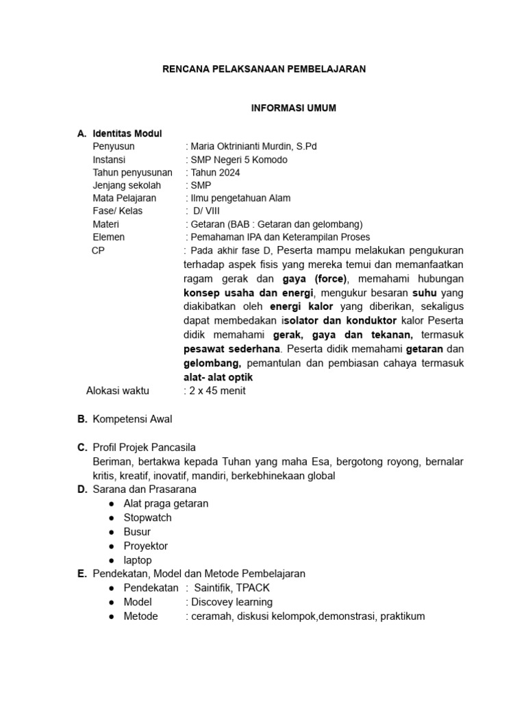 Modul Ajar Getaran Observasi | PDF