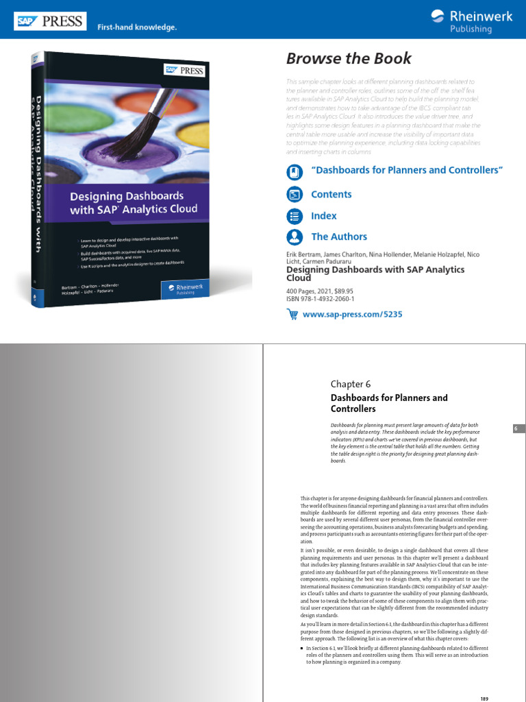 Reading Sample Sap Press Designing Dashboards With Sap Analytics Cloud | PDF | Analytics | Cloud ...
