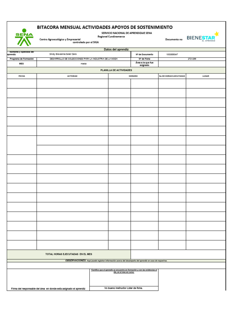 Bitácora Mensual de Actividades | PDF