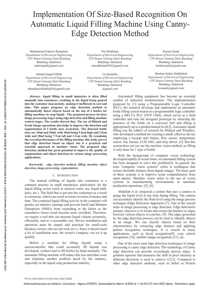 Implementation of Size-Based Recognition On Automatic Liquid Filling Machine Using Canny-Edge ...