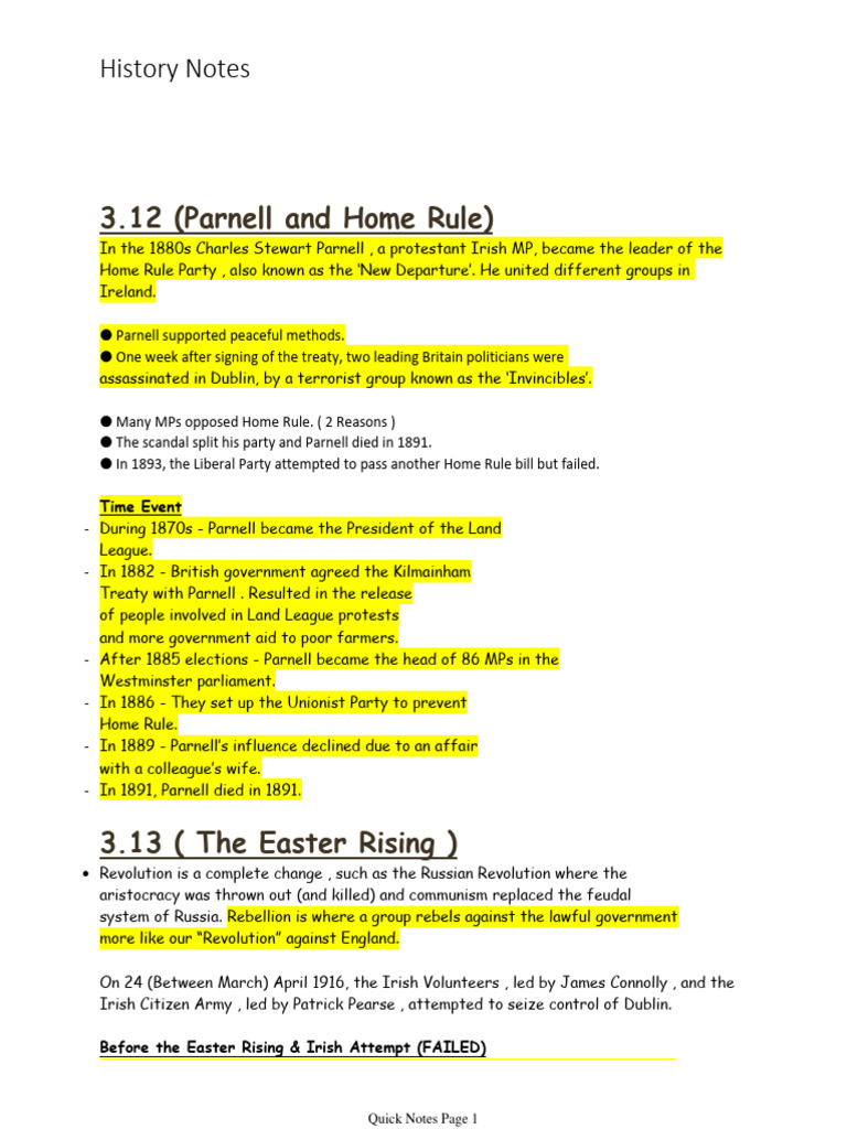 History Notes HIGHLIGHTED | Download Free PDF | Northern Ireland ...