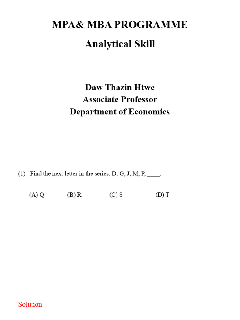 MPA & MBA Entrance (5.3.2023) | PDF | Equations | Algebra