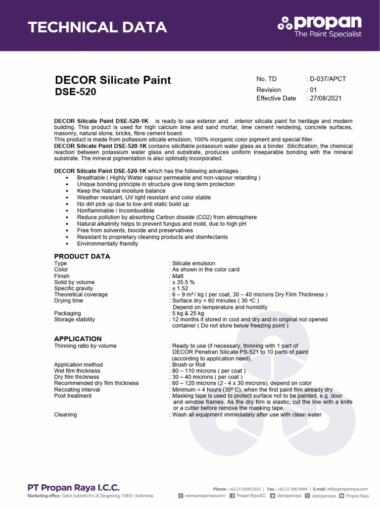 DECOR Silicate Paint DSE 520 | PDF | Paint | Materials
