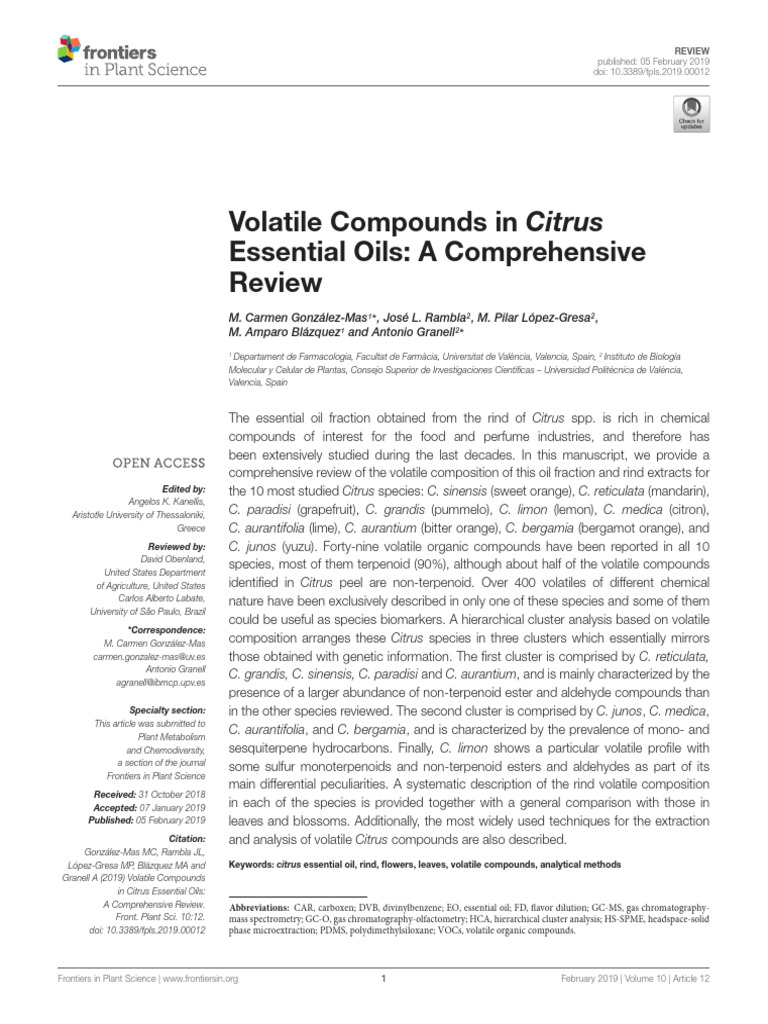 Volatile Compounds in Citrus Essential Oils A Comp | Download Free PDF ...