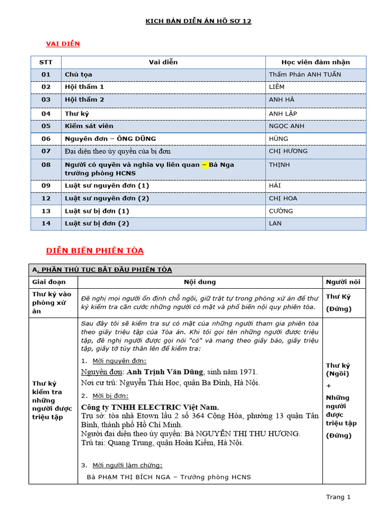 KICH BAN DIEN AN HO SO 12 Hai Sua | PDF