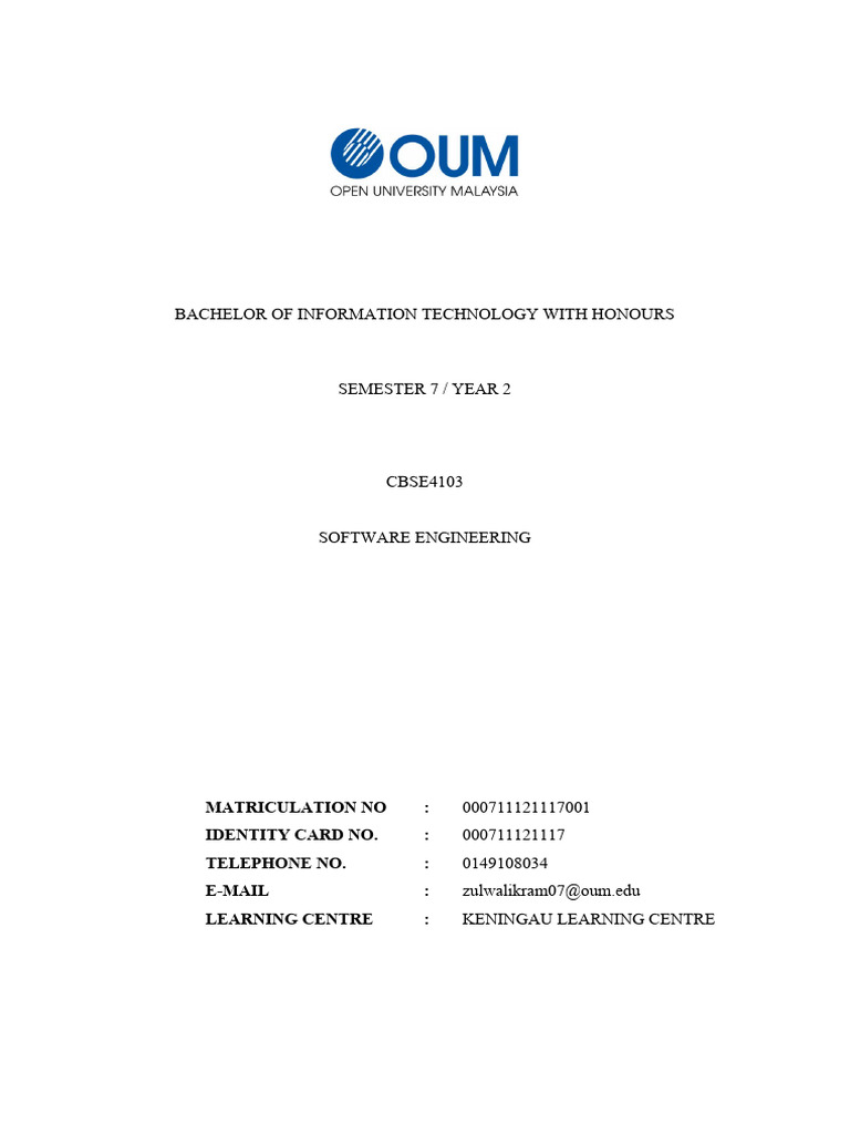 Cbse4103 - Software Engineering - 000711121117001 | PDF | Business