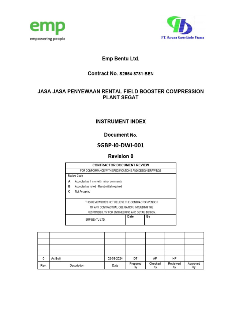 SGBP-I0-DWI-001 Instrument Index Asbuilt Rev.0 | PDF | Pressure ...