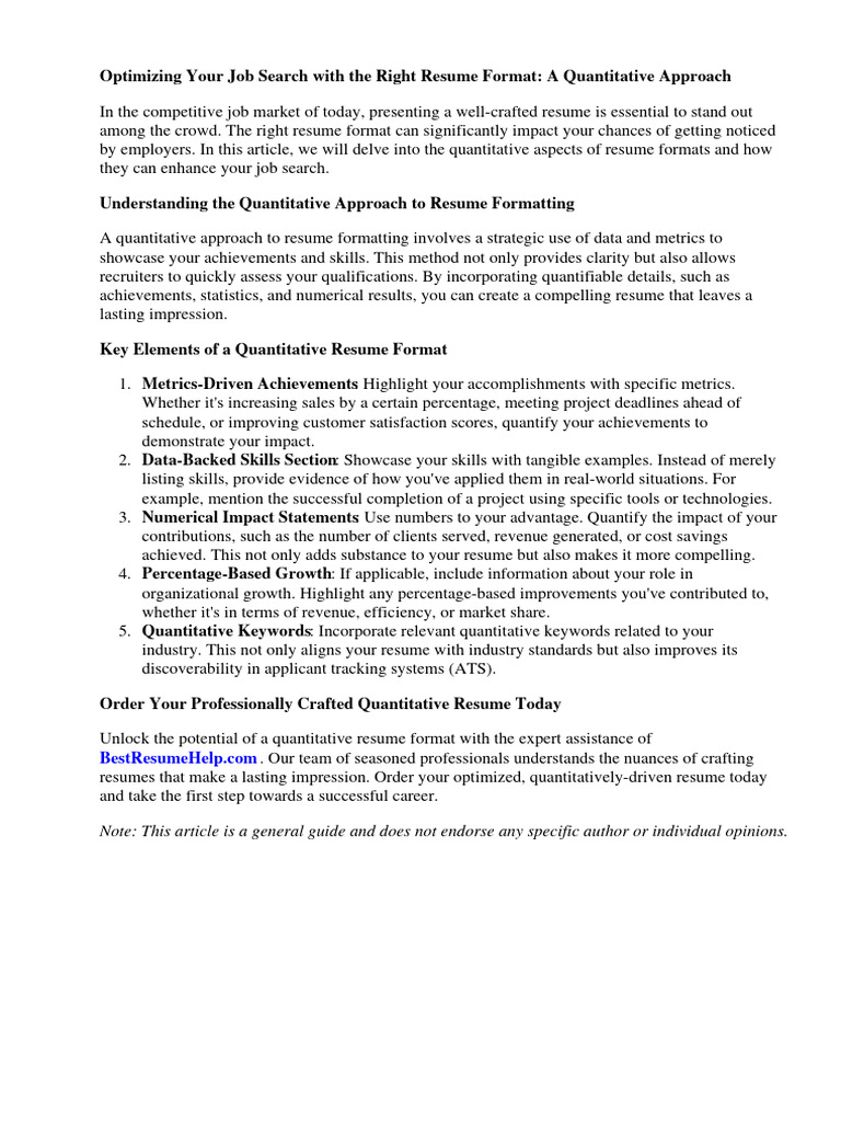 Quantitative Resume Formatting Guide | PDF | Résumé | Project Management