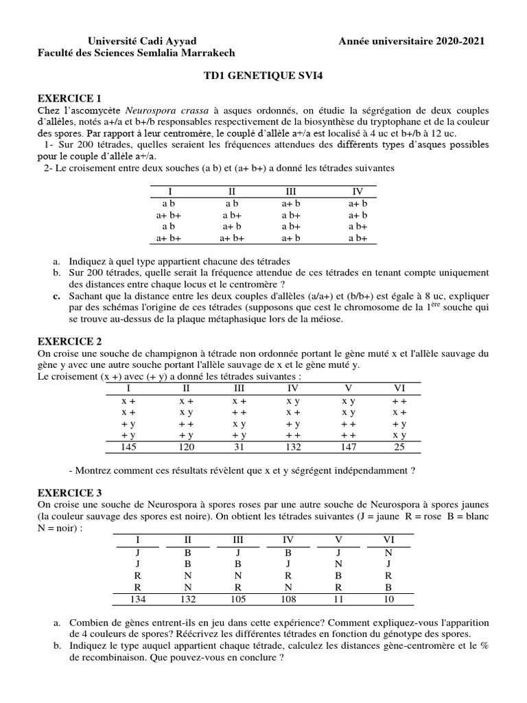 Exercices corrigés de génétique SVI4 | PDF | Allèle | Méiose