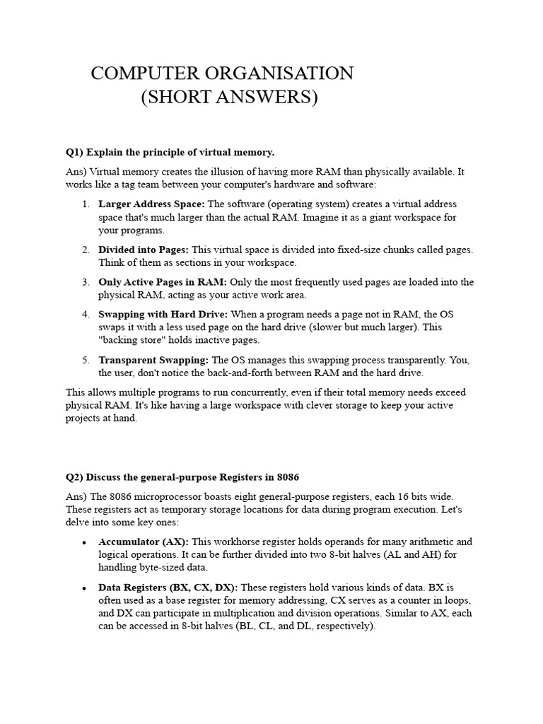 Computer Organisation (Short Answers 2pm) | PDF | Central Processing Unit | Computer Engineering