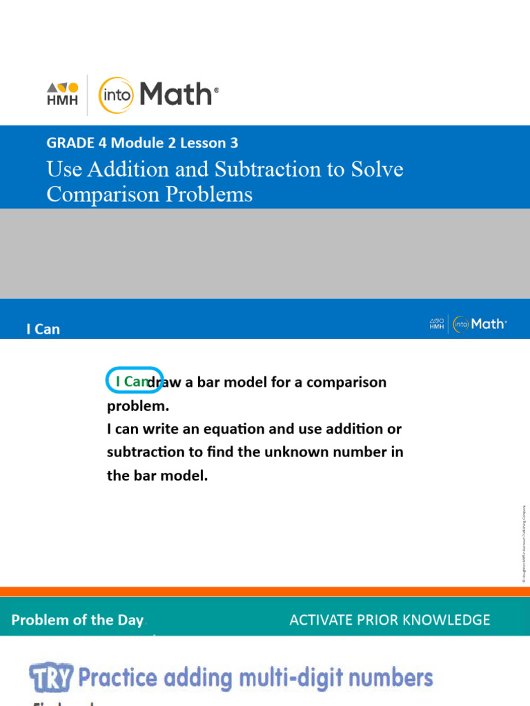 Use Addition and Subtraction To Solve Comparison Problems: GRADE 4 ...