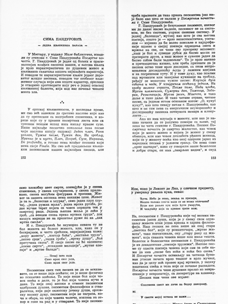 Skerlic - Sima Pandurovic (Jedna Knjizevna Zaraza) | PDF