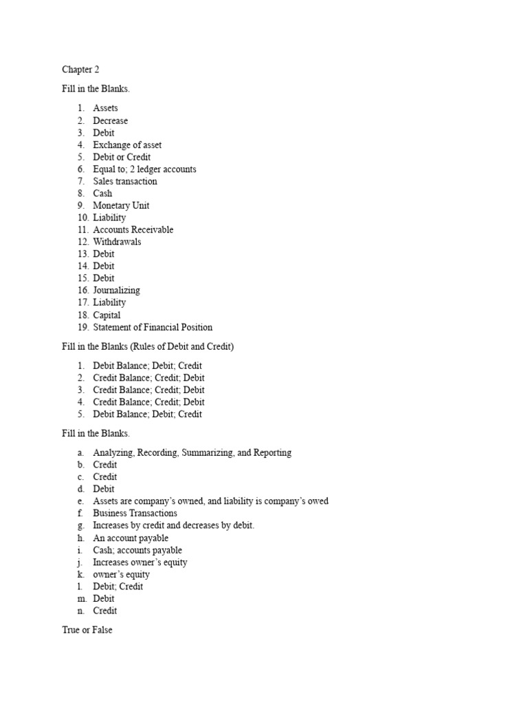 Chapter 2 Answer Key | PDF | Debits And Credits | Money