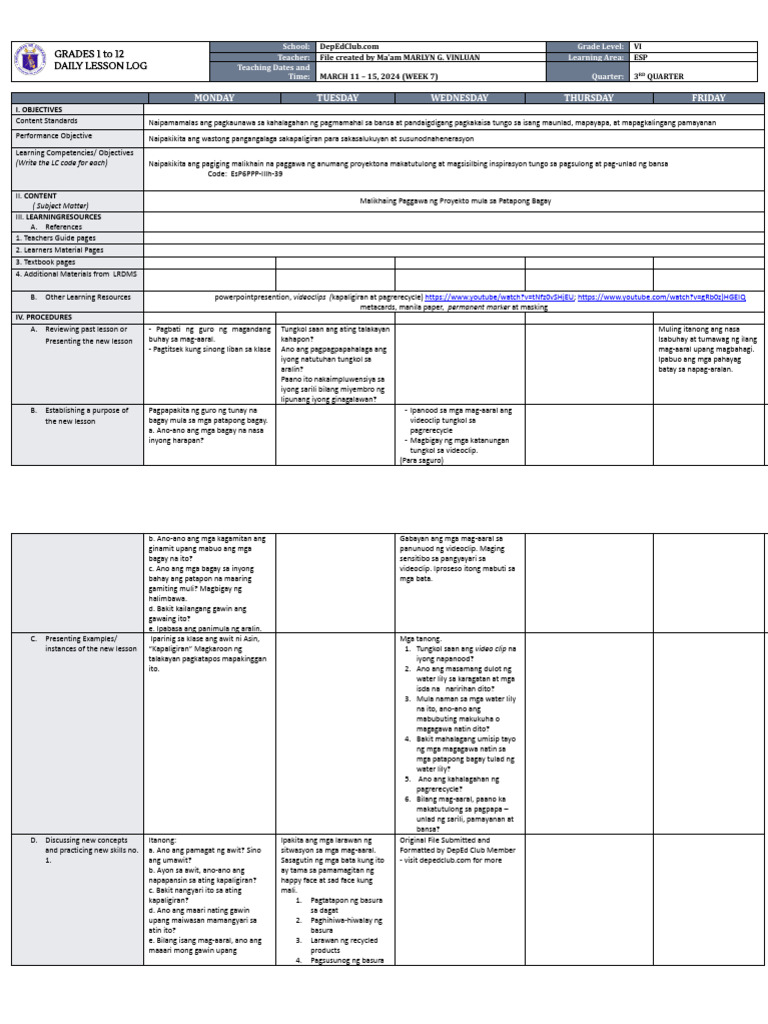 DLL - Esp 6 - Q3 - W7 | PDF