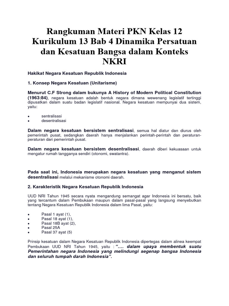 Bab 4 Dinamika Persatuan Dan Kesatuan Bangsa Dalam Konteks NKRI | PDF