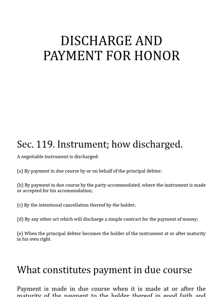 Discharge and Payment For Honor | PDF | Negotiable Instrument | Payments