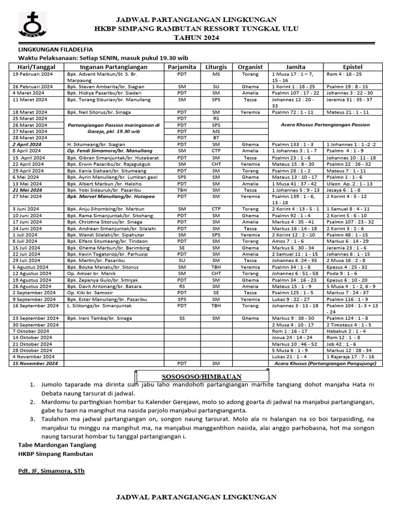 Jadwal Partangiangan 2024 | PDF