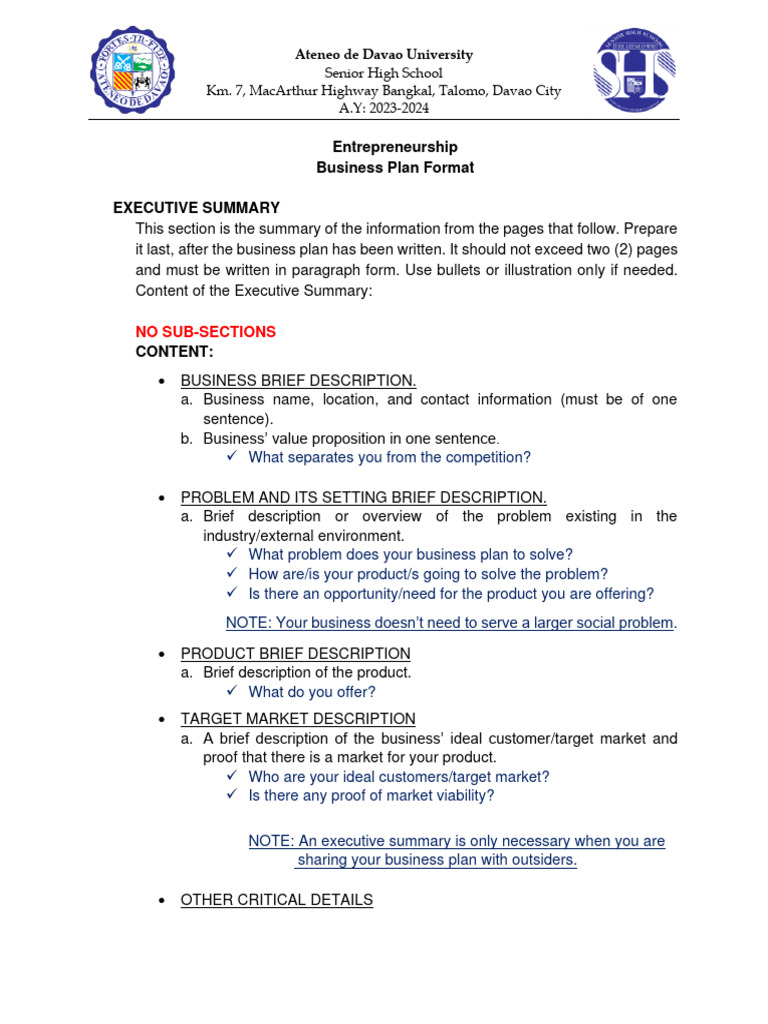 Entrepreneurship Business Plan Format | PDF | Capital Structure ...