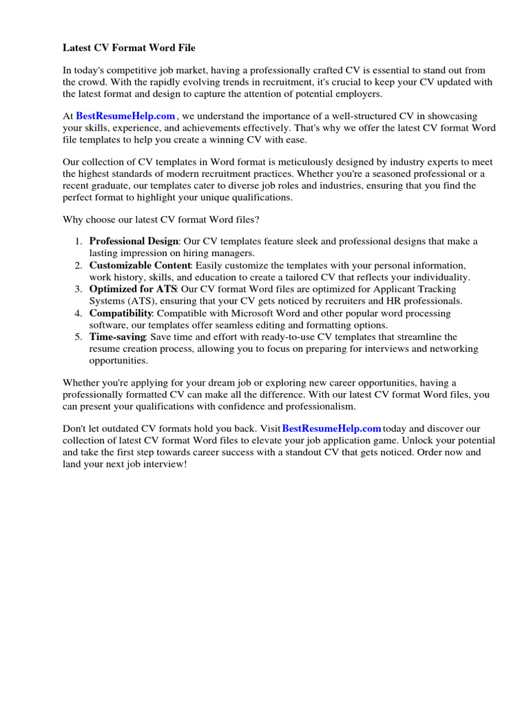 Latest CV Format Templates in Word | PDF | Résumé | Http Cookie
