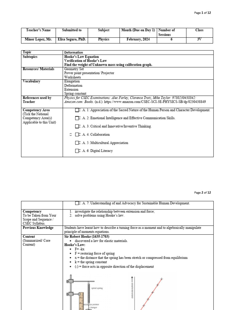 3V Physics_Lesson Plan_March_Lopez | PDF | Force