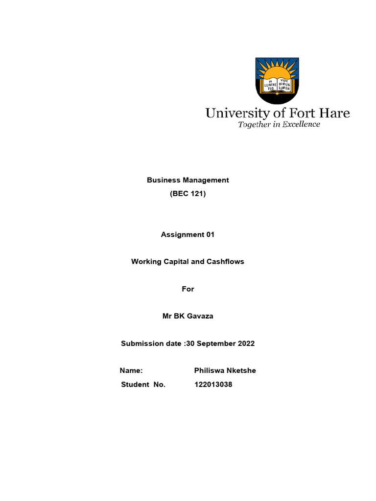 Working Capital and Cashflows Assignment BEC | PDF | Working Capital ...