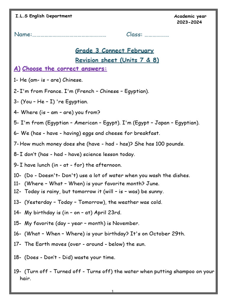 Connect & Connect Plus G3 Febrauary Revision Sheet | PDF | Multiple Births
