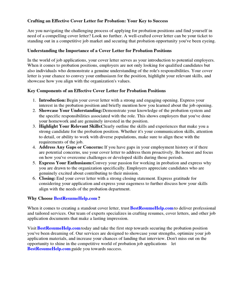 Cover Letter For Probation Officer Job With No Experience | PDF ...
