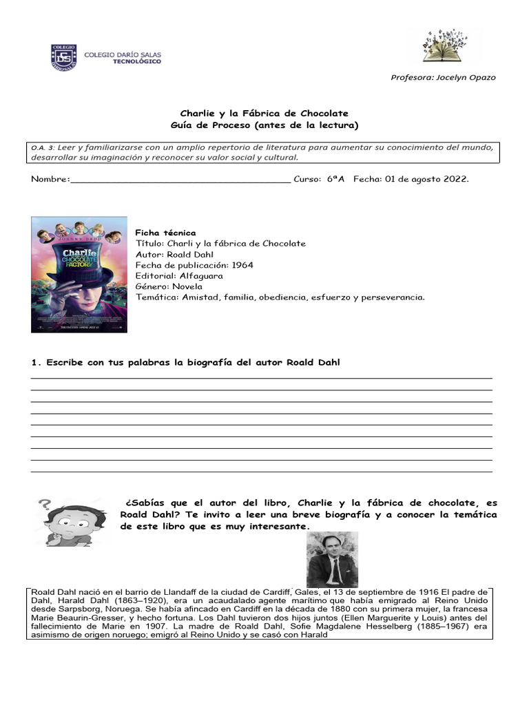 Guía de Lectura: Charlie y el Chocolate | PDF