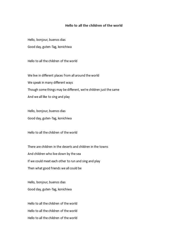 Hello To All The Children of The World-Lyrics | PDF | Art