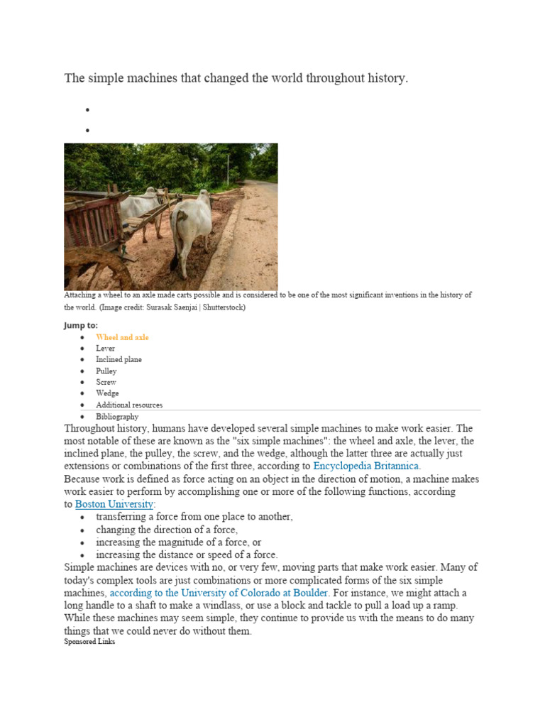 Simple Machines That Changed History | PDF | Machines | Wheel