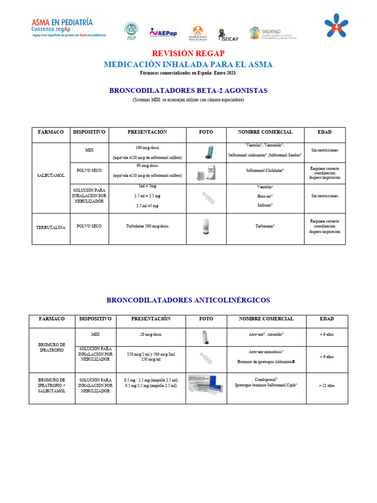 Tabla Regap Logos. Farmacos Inhalados para El Asma | PDF | Ciencias ...