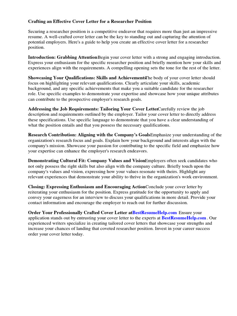 Cover Letter For Researcher Position | PDF | Résumé