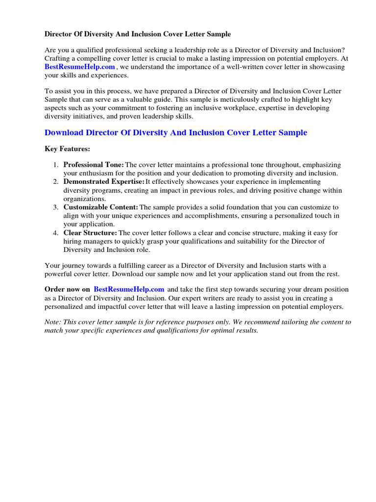 Director of Diversity and Inclusion Cover Letter Sample | PDF ...