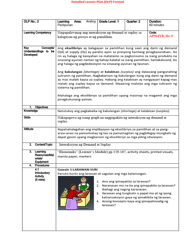 DLP-AP9-Q3-COYOCA (Interaksyon NG Demand at Suplay) | PDF