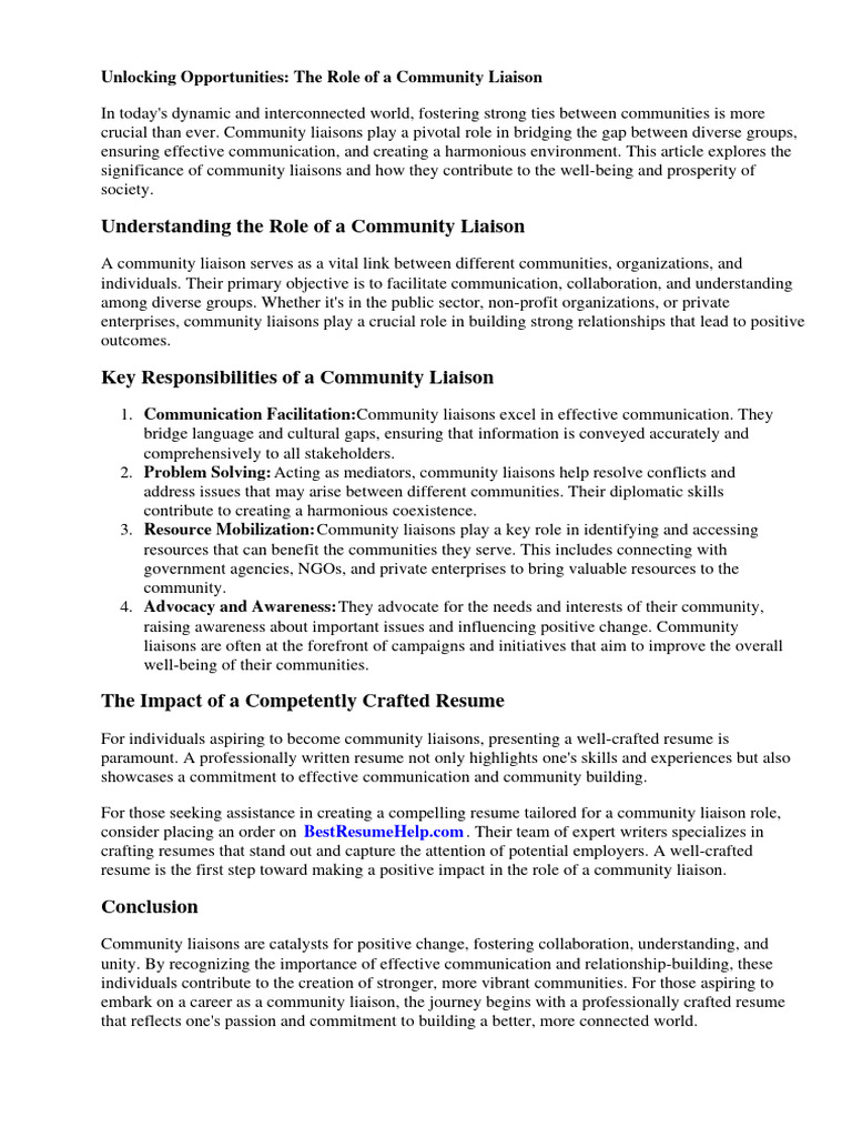 Community Liaison Officer Cover Letter | PDF | Collaboration ...
