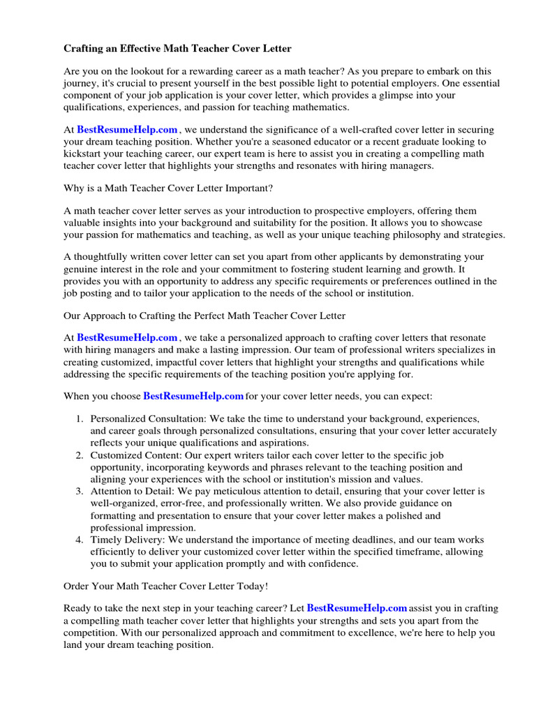 Math Teacher Cover Letter | PDF | Teachers | Mathematics