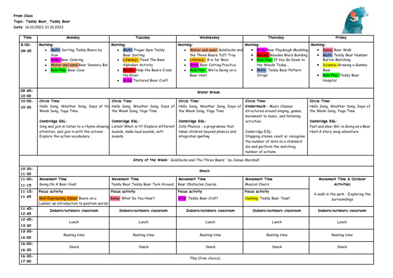 Teddy Bear Learning Activities Plan | PDF | Phonics | Cognition