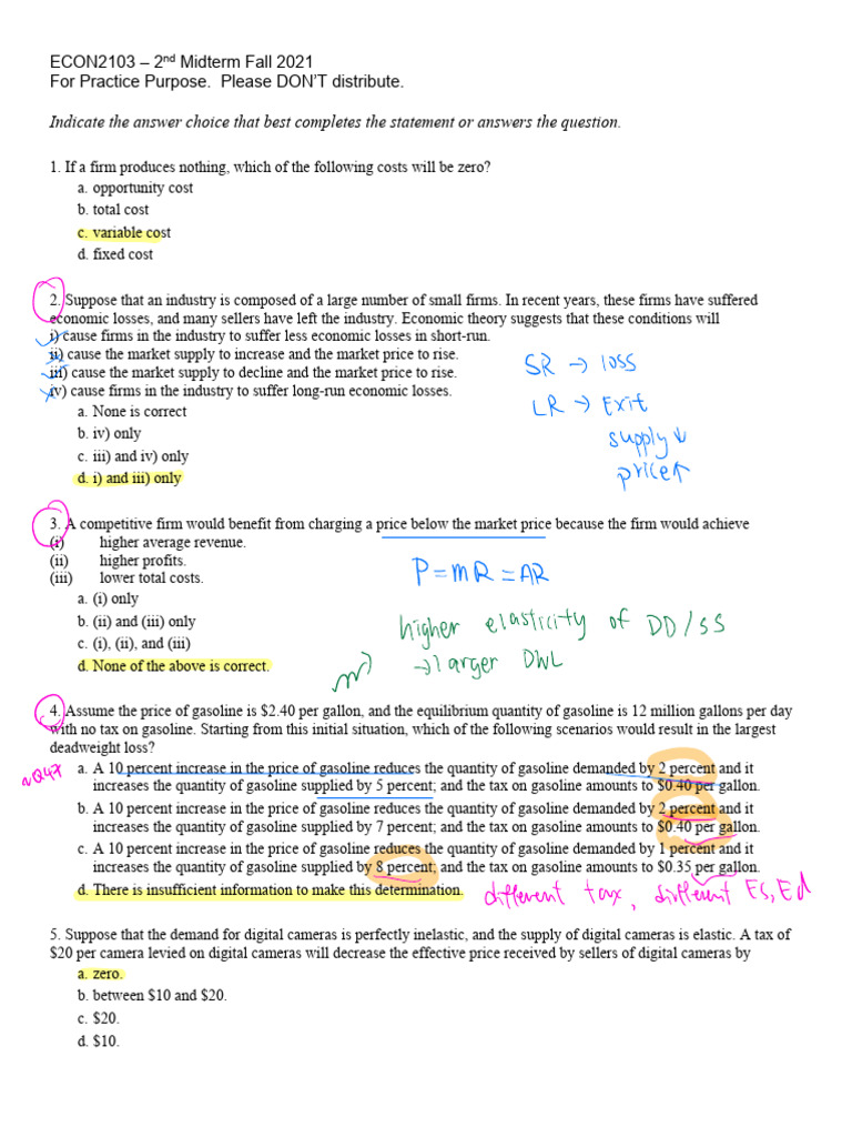 ECON2103 Midterm 2 Fall2021+ (For+practice) +cindy | PDF | Profit ...