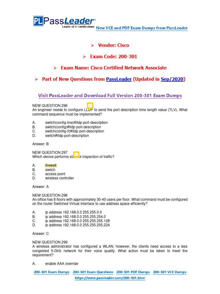 Sep 2020 200-301 Exam Dumps | PDF | Computer Network | Routing