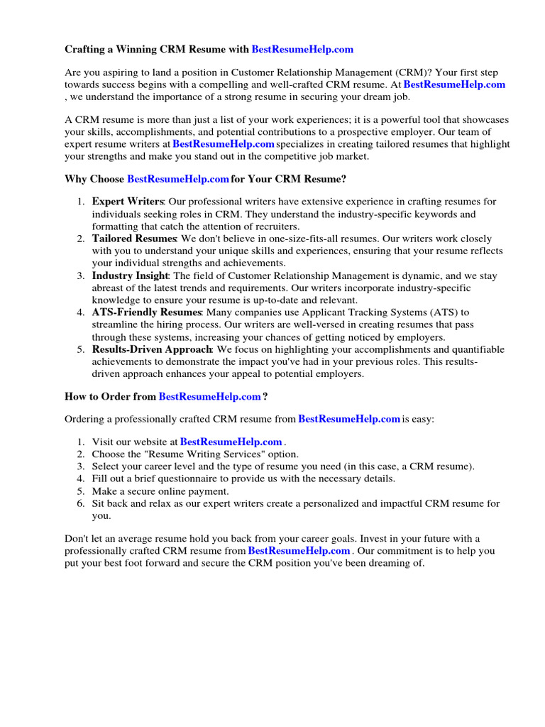 CRM Resume | PDF | Customer Relationship Management | Marketing